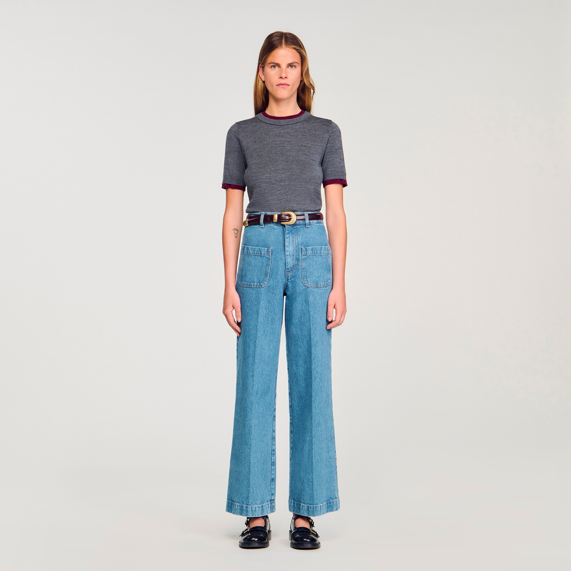 Two-tone cropped sweater black / gray For Women | Sandro Paris