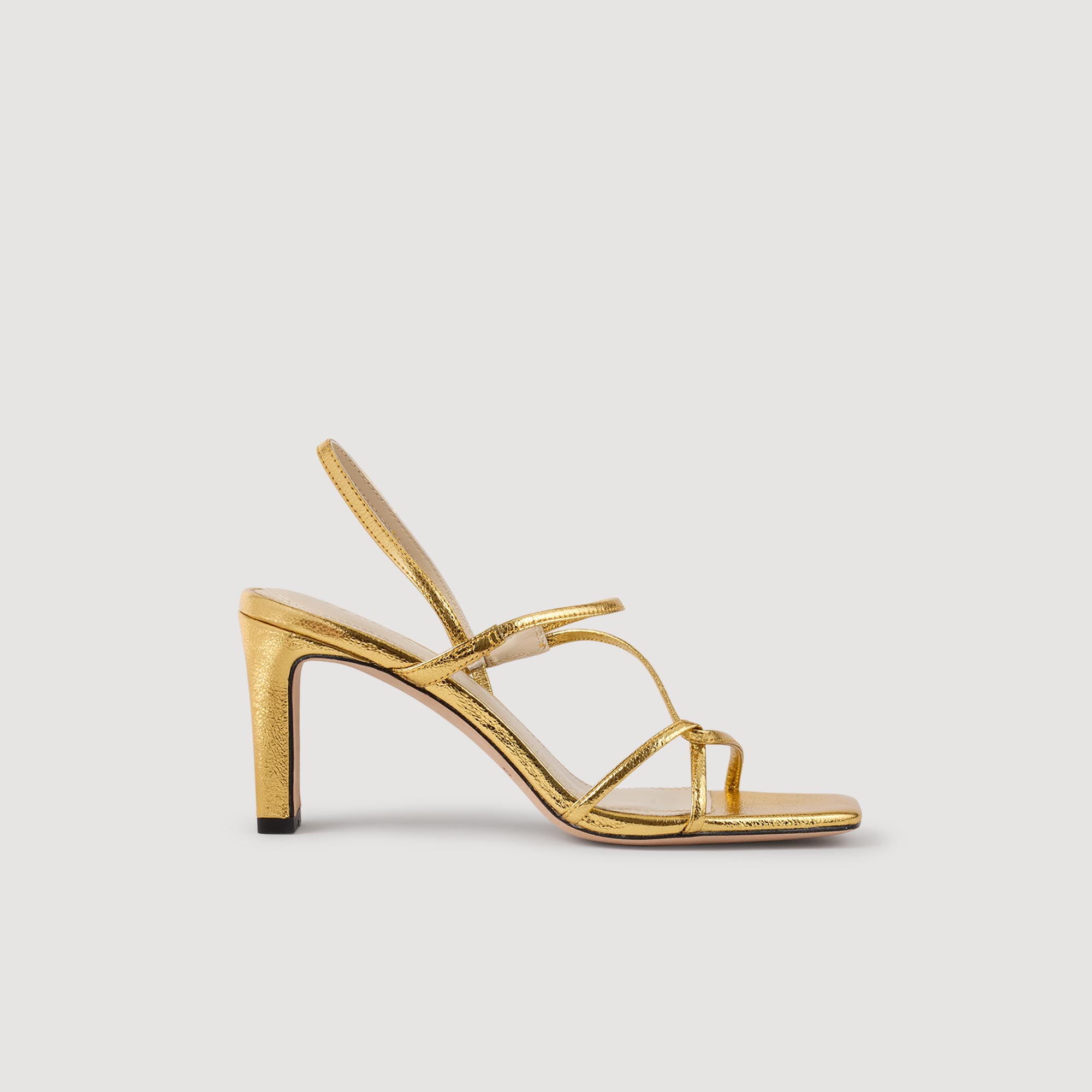 Embossed leather sandals white / beige For Women | Sandro Paris